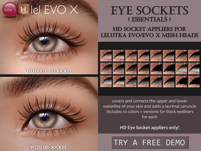 Second Life Marketplace - Izzie's - Eye Sockets Essentials (LeLutka Evo/Evo X HD)
